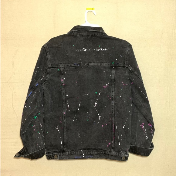 Zara | Jackets & Coats | Black Denim Jacket With Paint Splatter | Poshmark